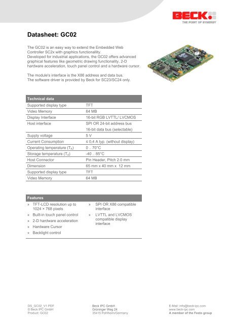 Datasheet: GC02 - Beck IPC Gmbh
