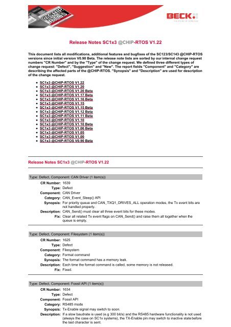 Release Notes Sc1x3 @CHIP-RTOS V1.22 - Beck IPC Gmbh