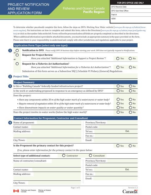 Project Notification and Review Application Form - Fisheries and ...