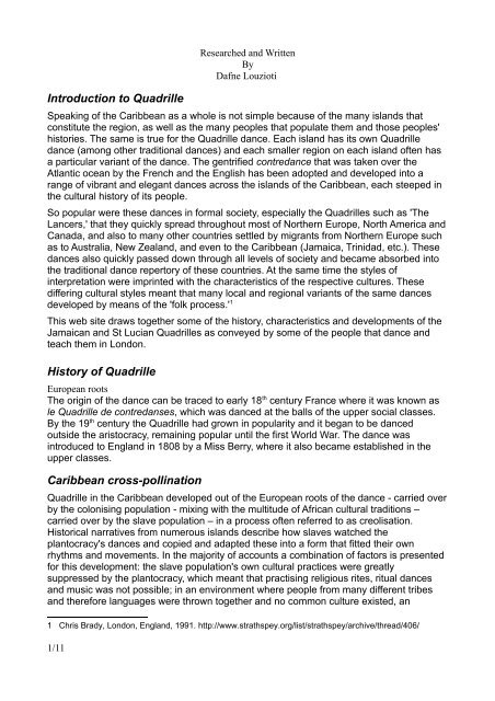 Introduction to Quadrille History of Quadrille Caribbean cross ...
