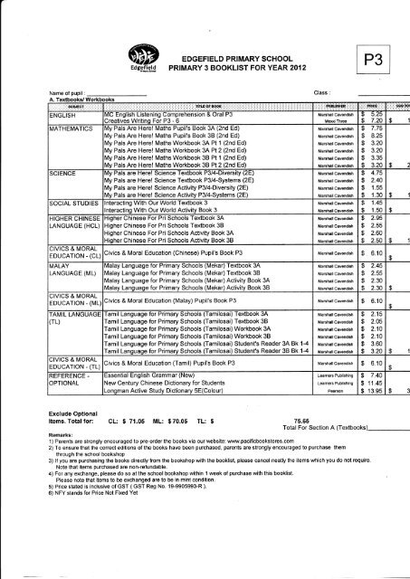 P3 2012 Booklist.pdf - Edgefield Primary School