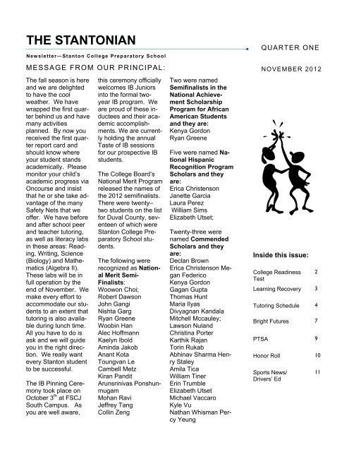Stantonian-Quarter 1 - Stanton College Preparatory School