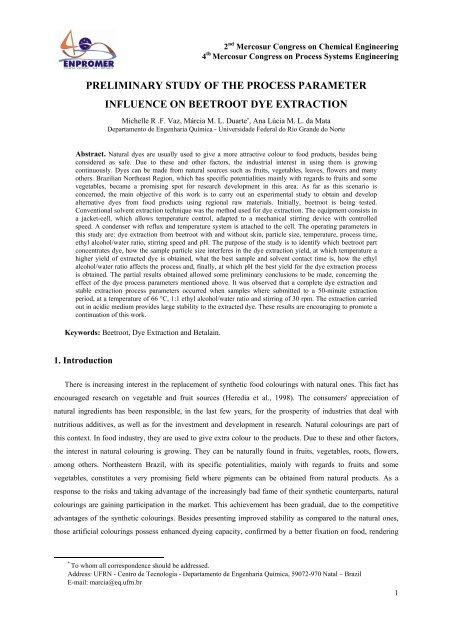 Process Parameter Effects on the Beetroot Dye Extraction