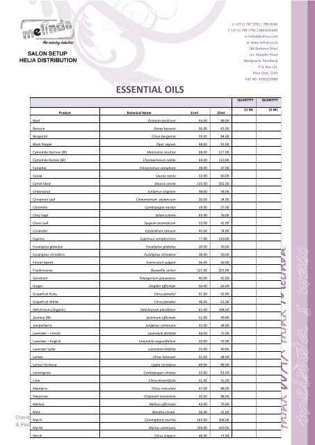 Essential Oils Order Form - Helia-D International
