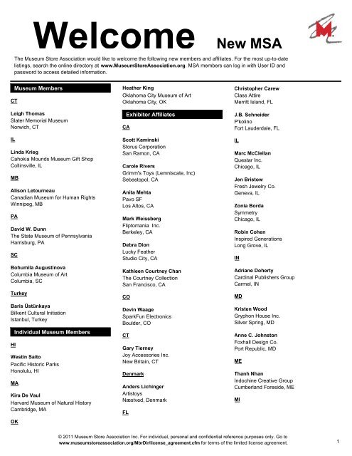 Welcome New MSA - Museum Store Association