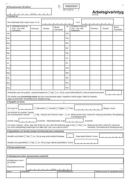 Arbetsgivarintyg - SO-Arbetslöshetskassornas Samorganisation