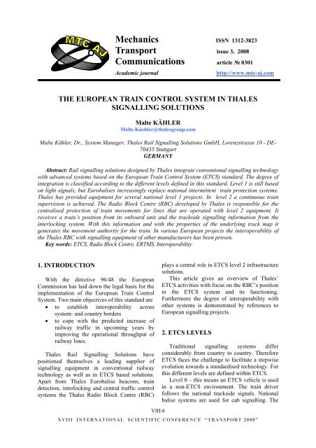 the european train control system in thales signalling ... - MTC-aj