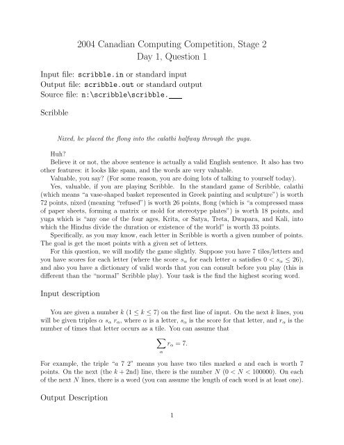 2004 Canadian Computing Competition, Stage 2 Day 1 ... - CEMC