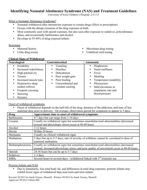 Neonatal Abstinence Syndrome and Treatment Guidelines