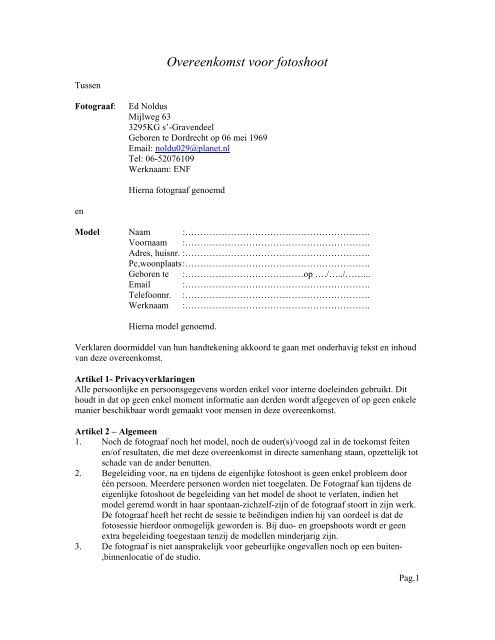 Overeenkomst voor fotoshoot - ednoldus-fotografie
