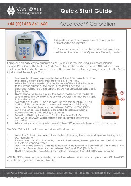 Aquaread Calibration - Van Walt