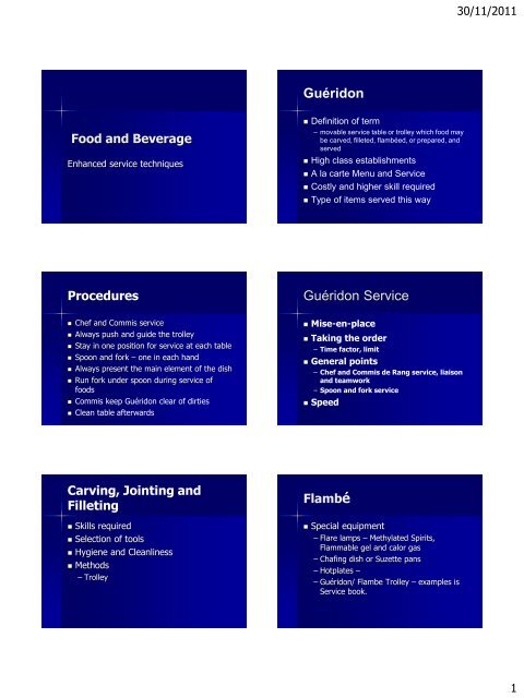 Guéridon Guéridon Service - F&B Training