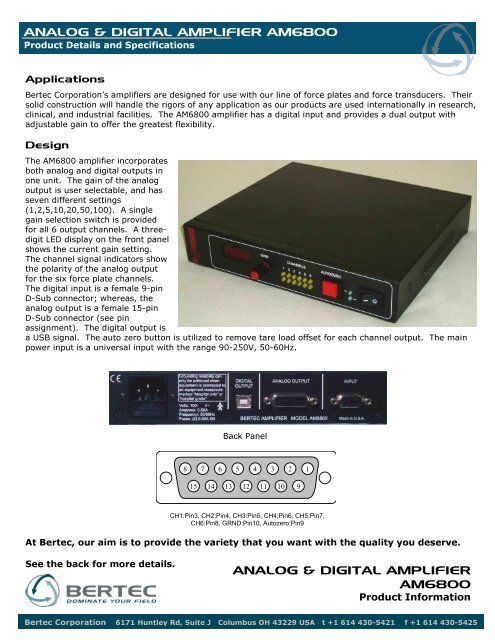 AM6800 Analog and Digital Amplifier - Bertec Corporation