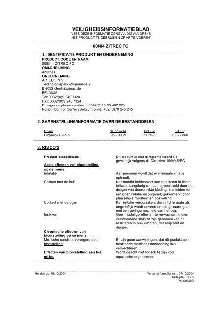 Veiligheidsinformatieblad Zitrec FC - Gasco