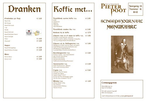 Menukaart Pieter Poot