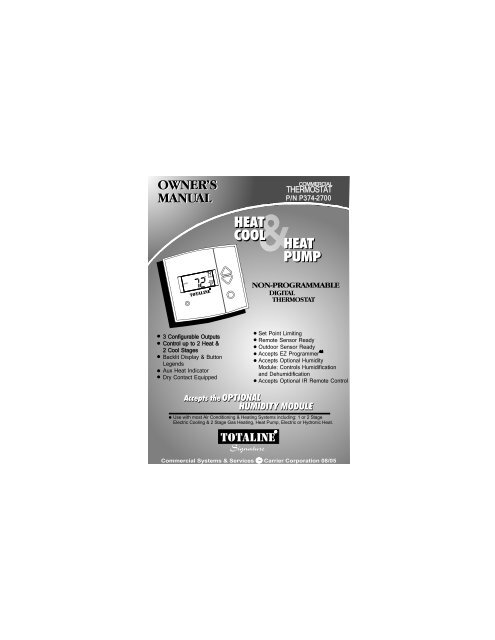P374-2700 Heat & Cool Heat Pump Non-Programmable ... - Totaline