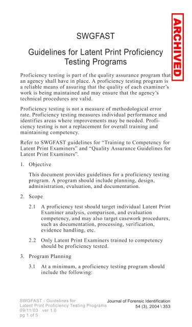 Swgfast Guidelines For Latent Print Proficiency Testing Programs