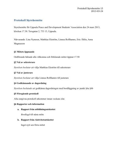 Protokoll Styrelsemöte - Uppsala Peace and Development Students ...