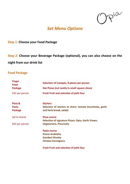 Set Menu Options