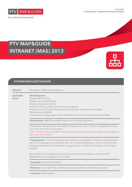 Systemvoraussetzungen PTV Map&Guide intranet