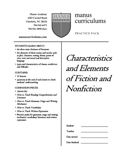 Characteristics and Elements of Fiction and Nonfiction, Student ...