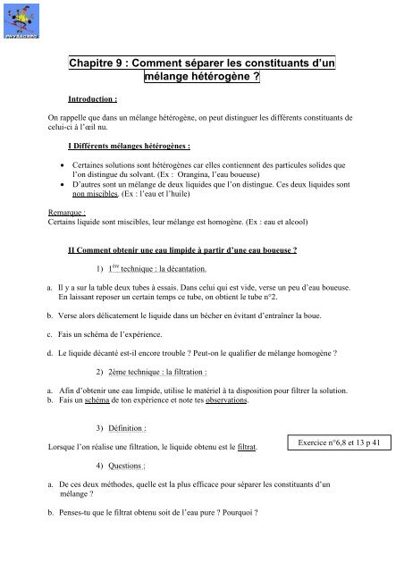 Comment séparer les constituants d'un mélange ... - Physagreg Comment séparer les constituants d'un mélange ... - Physagreg