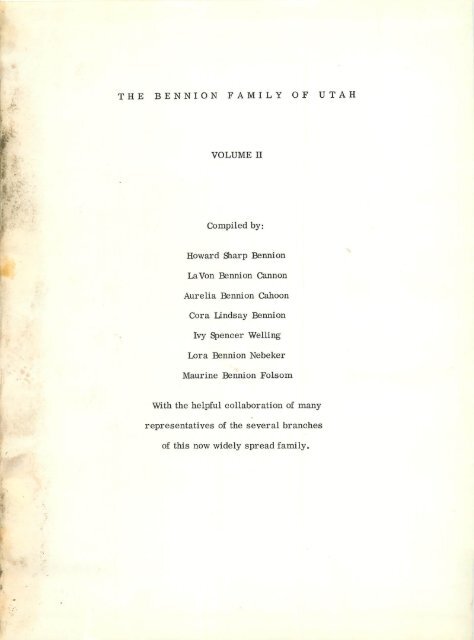 Bennion Family of Utah volume 2 - Bennion Family Association
