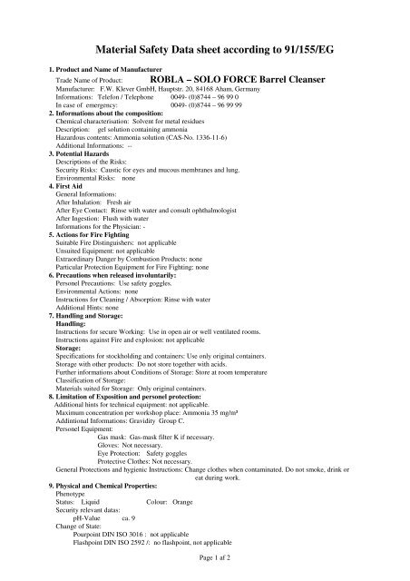 Material Safety Data sheet according to 91/155/EG - Ballistol
