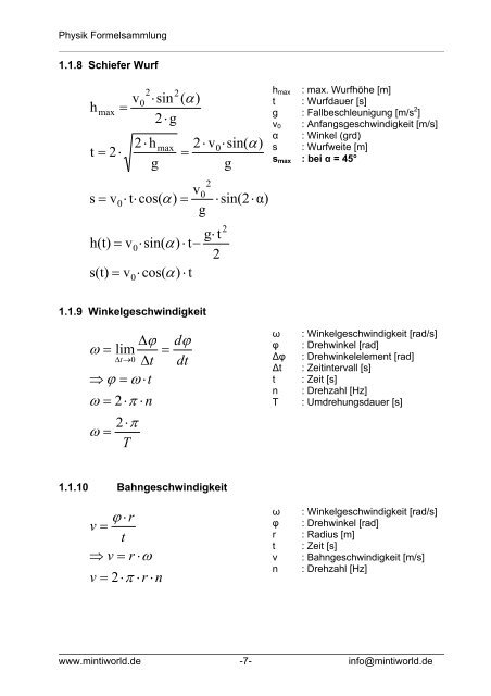 Formelsammlung Physik