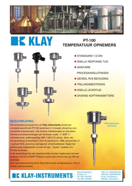 Pt100 sensoren - Klay Instruments
