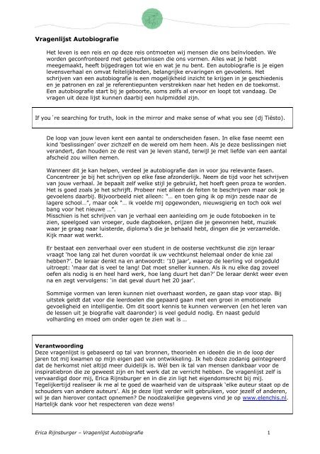Vragenlijst Autobiografie - Elenchis