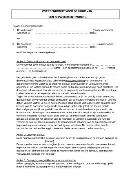 Huurovereenkomst woning / appartement - KMO Service