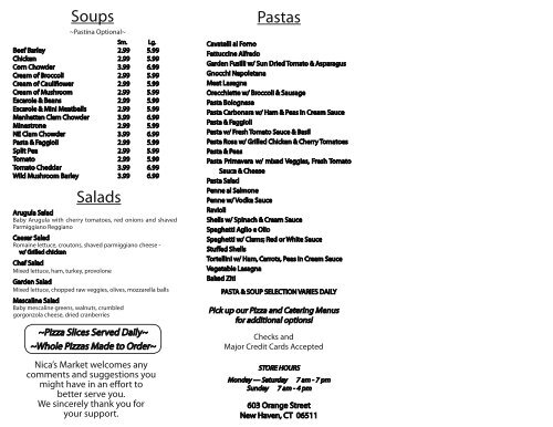 Pastas Soups Salads - Nica's Market