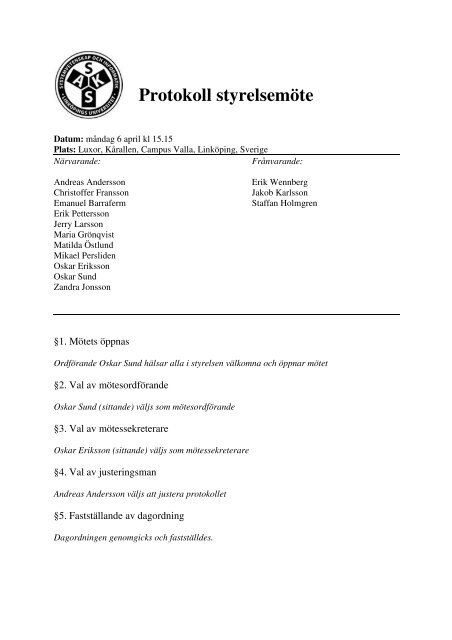 Protokoll styrelsemöte - SAKS