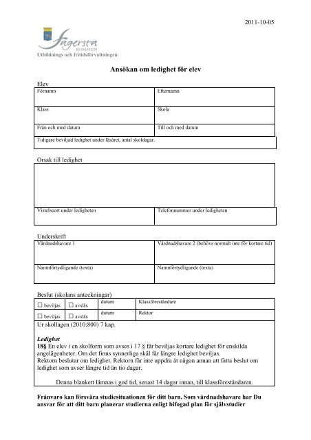 Ansökan om ledighet för elev