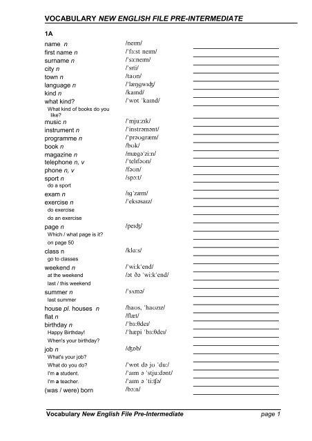 Vocabulary New English File Pre Intermediate Capaul