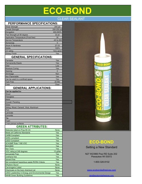 Fact Sheet Brochure - Eco-Bond Adhesives and Sealants