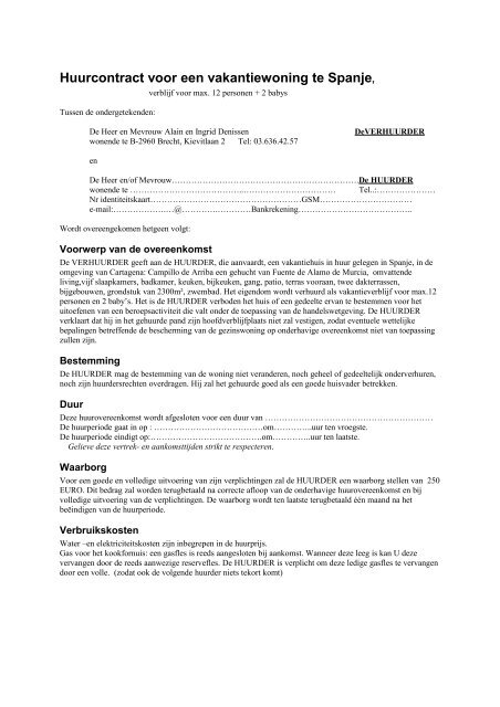 Huurcontract voor een vakantiewoning te Spanje, - fincaflamenca.be