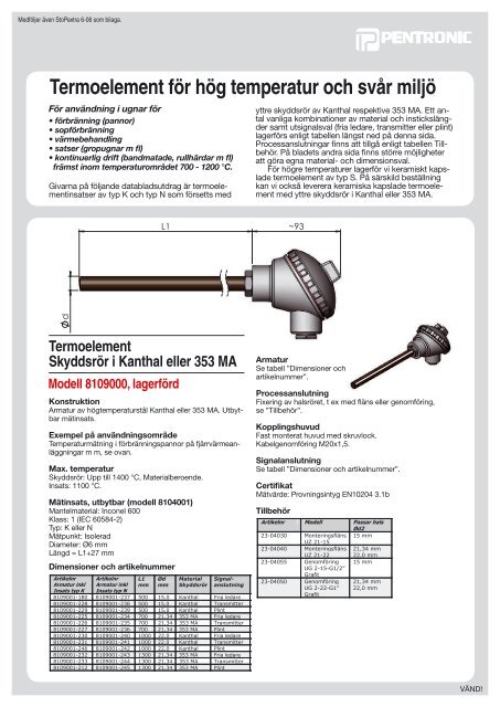 Termoelement för hög temperatur och svår miljö - Pentronic