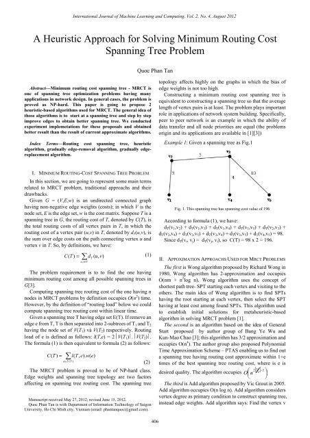 A Heuristic Approach For Solving Minimum Routing Cost Ijmlc 4404