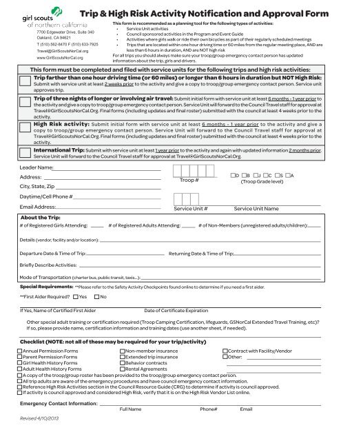Trip & High Risk Activity Notification and Approval Form