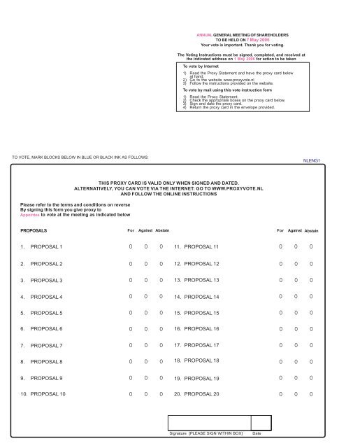 voorbeeld stemformulier - Communicatiekanaal Aandeelhouders