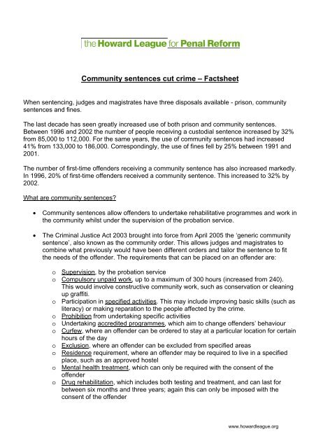 Community Sentences Factsheet Howard League