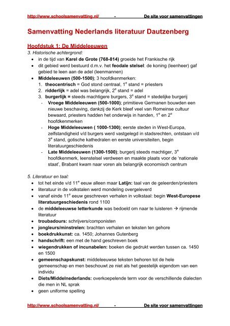 Samenvatting Nederlands literatuur Dautzenberg Samenvatting Nederlands literatuur Dautzenberg