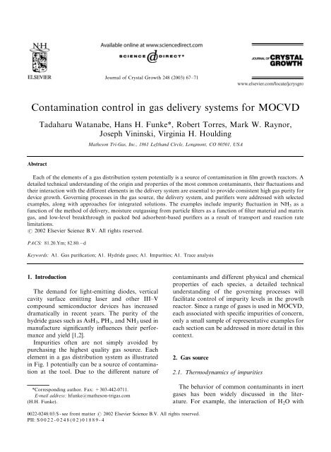 Contamination control in gas delivery systems for MOCVD
