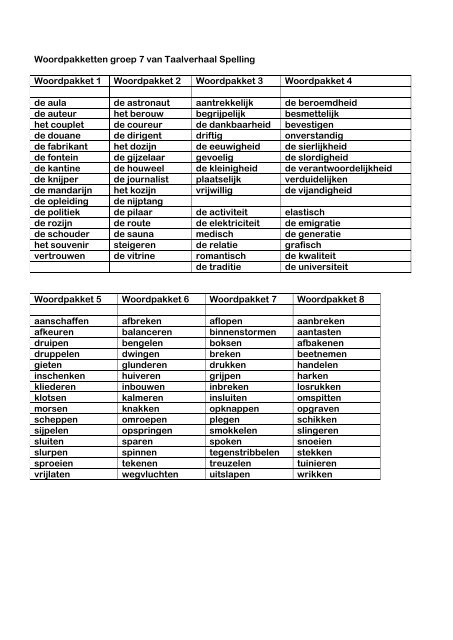 Woordpakketten Taalverhaal Spelling groep 7 - Het Visnet