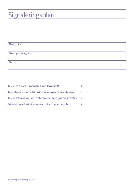 Signaleringsplan Naam cli