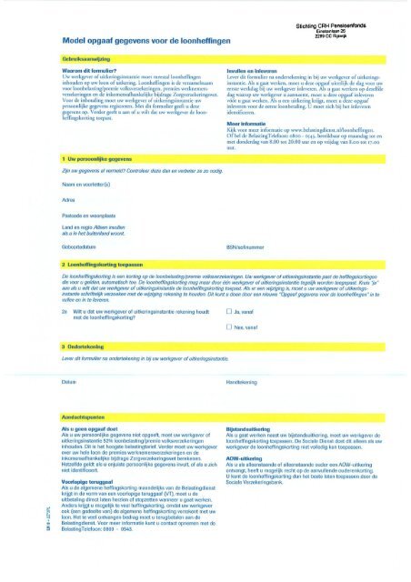 Model opgaaf gegevens voor de loonheffingen - CRH Pensioenfonds