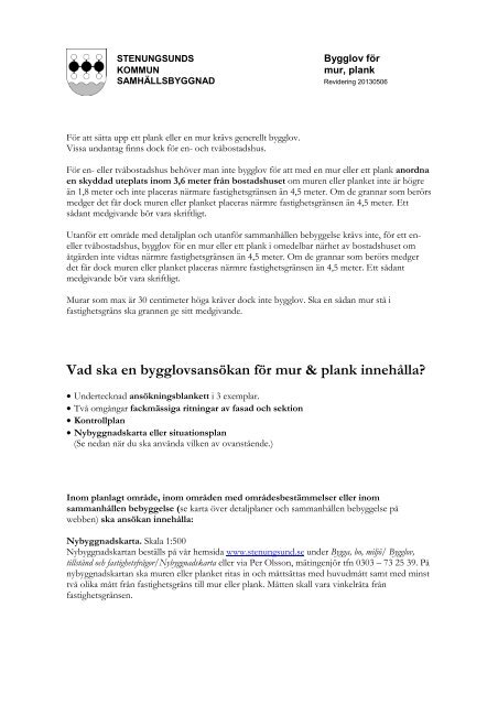 Information bygglov mur och plank - Stenungsund