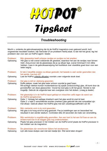Tipsheet troubleshooting in PDF. - HotPot
